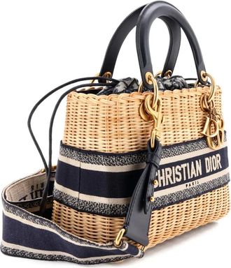 Dior Lady Dior Bag Wicker and Oblique Canvas Medium tote bag - Tons neutres