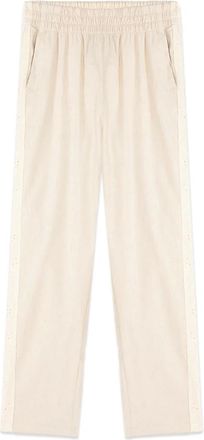 Oltre Femme, Pantalons, Blanc, Taille: 38 FR Pantalon Mixte en Lin avec Bande Broderie Anglaise