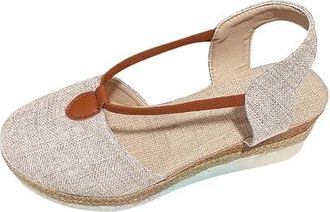 Generic Sandales dété pour femme - Nouveau paquet romain - Bout arrière vide - Loisirs - Bas en corde - Talon incliné confortable, beige, 5.5 UK 3X-Narrow