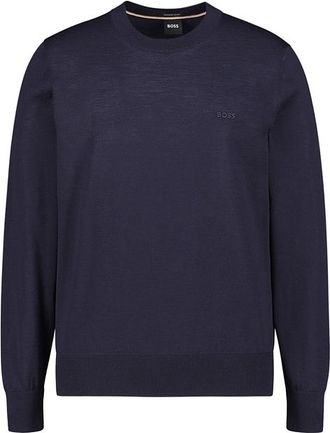 HUGO BOSS Herren Pullover blau Merinowolle unifarben