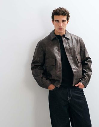 Asos blouson Harrington oversize &agrave; double poche-Marron