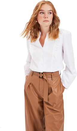 Trendyol Damen Ausführliches Hemd der Weißen Behandlung Shirt, Weiß, 36 EU