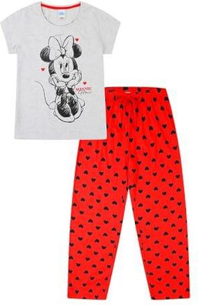 Disney Pyjama long en coton pour femme Minnie Mouse Rouge/gris, Rouge, 44-46