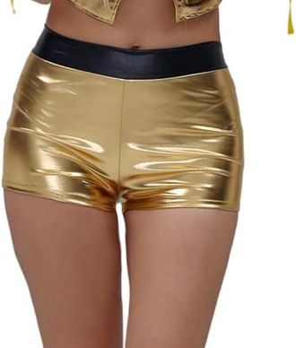 Generic Short en cuir synth&eacute;tique pour femme - Short contrast&eacute; taille haute extensible pour festival, performance, f&ecirc;te, tenue de rave moulante pour bo&icirc;te de 