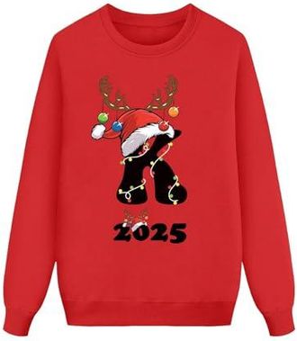 Generic Sweat-shirt de Noël assorti pour la famille, tenues familiales de Noël, motif de lettre de renne 2025, chapeau de Père Noël, chapeau de Père Noël, fan