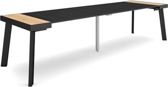 Skraut Home | Ausziehbarertisch | Multifunktionaler ausziehbarer | 300 | F&uuml;r 14 G&auml;ste | H&ouml;lzerne Beine | Moderner Stil | Eiche Schwarz