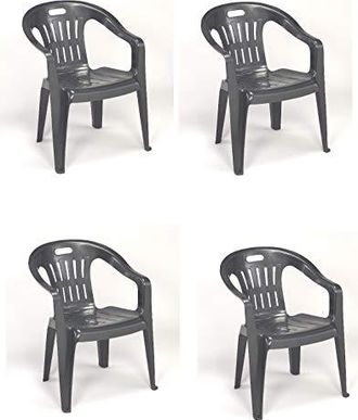 Dmora 4er Set Gartenst&uuml;hle Bisceglie, Gartensitz, F&uuml;r drinnen und drau&szlig;en, Mit Armlehnen und stapelbar, Made in Italy, 56x55 h78 cm, Anthrazit