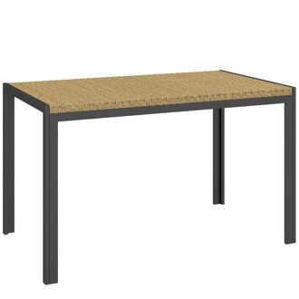 OUTSUNNY Rechteckiger Gartentisch, Esstisch f&uuml;r 4 Personen aus Metall und PE-Geflecht Harzplatte Rattan-Effekt, Abm. 120L x 70l x 72H cm Beige