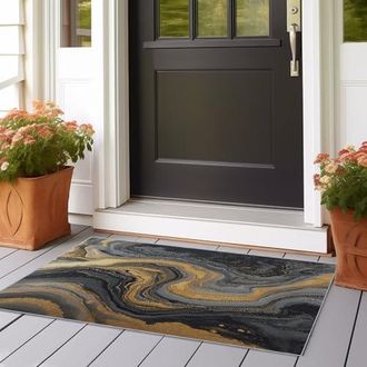 Generic Noir Lavable en Machine Tapis Salon Abstrait Marbre Moderne, 140 x 200 cm Doux Tapis de Sol Pelucheux Dessous Antid&eacute;rapant, Entree Interieur Chambre C