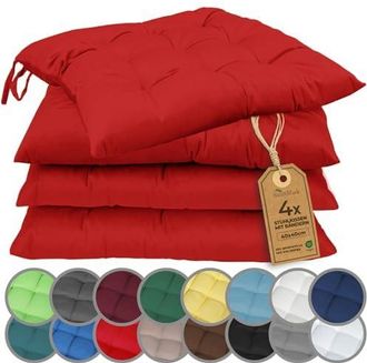 NatureMark 4er Set Stuhlkissen mit Bändern 40x40 cm - Gefüllte Sitzkissen, Outdoor & Indoor - Rot