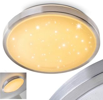 HOFSTEIN LED Deckenleuchte Sora STAR, runde Deckenlampe mit Sternenhimmel-Effekt aus Metall in Aluminium geb&uuml;rstet, 18 Watt, Lichtfarbe 3000 Kelvin (warmwei&szlig;),