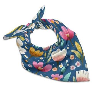 Generic Écharpe carrée en soie légère avec fleurs de printemps de dessin animé, écharpe florale pour cheveux, foulard respirant, cadeau pour femme et homme, m