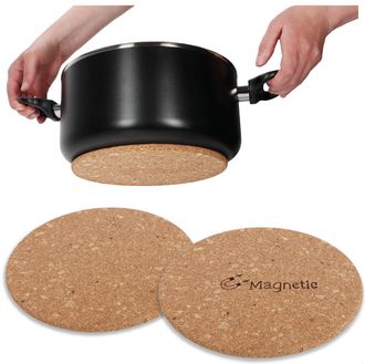 Com-Four 2X Magnetischer Topf-Untersetzer - Hitzeschutz-Unterlage aus Kork - runde Untersetzer für Töpfe und Pfannen Ø 21cm - hitzebeständige Korkuntersetzer