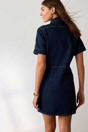 Next Jeanskleid Kurz&auml;rmeliges Mini-Jeanskleid mit Schnalle (1-tlg)