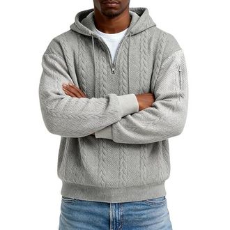 Generic Sweat &agrave; capuche pour homme avec fermeture &eacute;clair 1/4 pour printemps, automne, hiver, loisirs, sport, manches longues, jacquard couleur unie, confortab