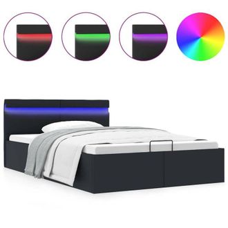 vidaXL Cadre de lit &agrave; rangement avec led noir similicuir 140x200 cm