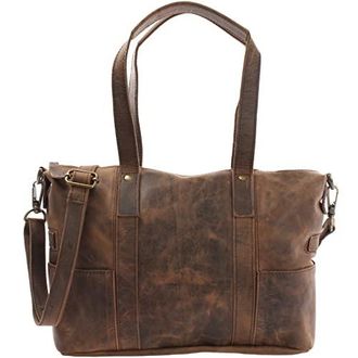 Leconi Shopper Vintage Look Sac &agrave; Main en Cuir V&eacute;ritable pour Femmes - Sac &agrave; Bandouli&egrave;re 37x28x15cm Boue LE0034-wax