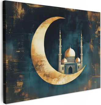 MuchoWow © Leinwandbilder 40x30 cm Wall Art Decoration Islam Bilder für die Wand Schlafzimmer Deko Canvas Painting Wanddekoration Wohnzimmer Moschee - Halbmond