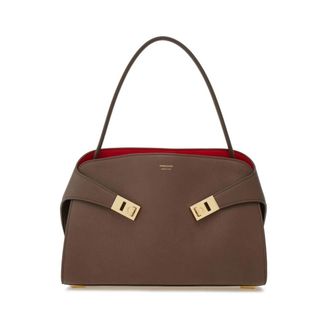 Ferragamo Handtasche aus genarbtem Leder mit Gancini-Verschluss - - Bags - Damen - Braun - ONE SIZE