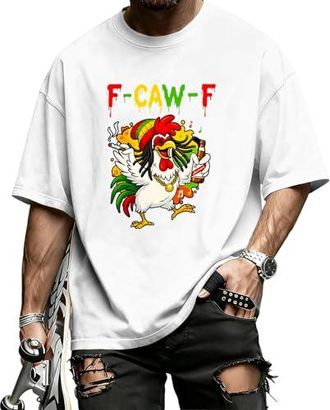 Generic Chemises dr&ocirc;les pour homme - Col rond - Manches courtes - Coupe ample - En coton - Tendance - Pour streetwear, blanc, 3XL