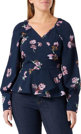 Vero Moda Curve Womens VMLYDIA LS WRAP TOP WVN CUR Bluse, Navy Blazer/AOP:Lana, 48