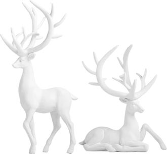 Generic Rentier Figur - 2 St&uuml;ck Harz Weihnachtsdekorationen,Rentier Statuen Set Feiertage Dekoration | F&uuml;r Schlafzimmer K&uuml;che Arbeitsplatte Winter Urlaub Stud
