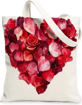 Generic Sacs fourre-tout en toile pour Saint-Valentin, motif p&eacute;tales de coeur, sacs l&eacute;gers et lavables pour les courses, les voyages, la plage, les pique-niqu