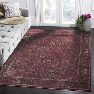 Safavieh Traditionell Teppich für Wohnzimmer, Esszimmer, Schlafzimmer - Vintage Collection, Kurzer Flor, Himbeere, 160 X 229 cm