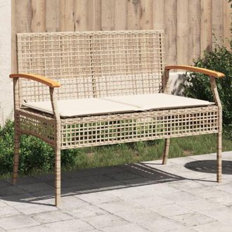 vidaXL Vidaxl - Gartenbank mit Kissen Beige Poly Rattan Akazienholz