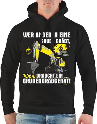 Spass Kostet M&auml;nner Herren Kapuzenpullover Baggerfahrer Spr&uuml;che Wer Anderen eine Grube gr&auml;bt Gr&ouml;sse S bis 5XL