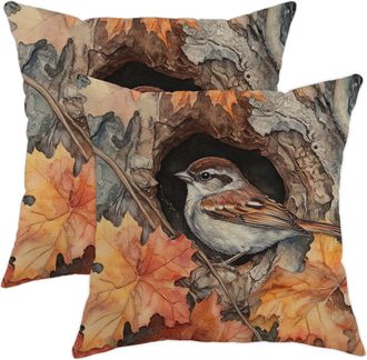 Generic Herbstsperling Dekokissen Weich Kissenh&uuml;llen Dekorative Kissenbezug F&uuml;r Schlafzimmer Balkon Bett 45X45Cm 2Er Set