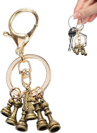 Generic Porte-cl&eacute;s d&eacute;checs - Accessoire porte-cl&eacute;s galvanique, porte-cl&eacute;s avec pi&egrave;ces d&eacute;checs | Cadeau amusant pour les joueurs d&eacute;checs, cadeau d&eacute;coratif pour