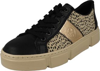 Rieker Damen-Schn&uuml;rschuh, Leopardenmuster, Wei&szlig;, Schwarz / Beige, 39 EU