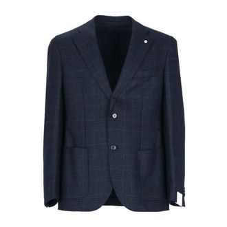 L.B.M. 1911 Blau karierter Slim Fit Blazer - - Jackets - Herren - Blau - XL
