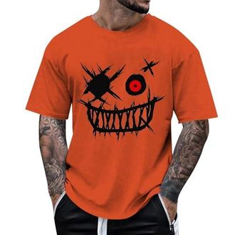 Generic T-shirt pour homme T-shirt d&eacute;t&eacute; surdimensionn&eacute; mode impression 3D d&eacute;contract&eacute; confortable, Orange, XXL