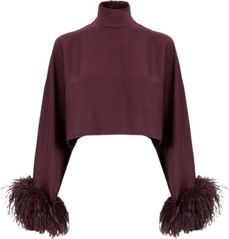 Sally Lapointe blouse à manches longues bordées de plumes - Rouge