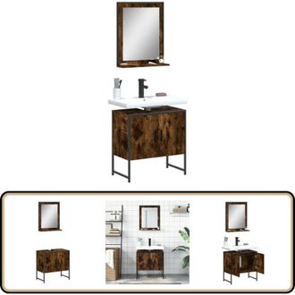 vidaXL 2-tlg. Badmöbel-Set Räuchereiche Holzwerkstoff - Badmöbel - Badschrank - Waschtischunterschrank - Spiegelschrank - Badezimmermöbel