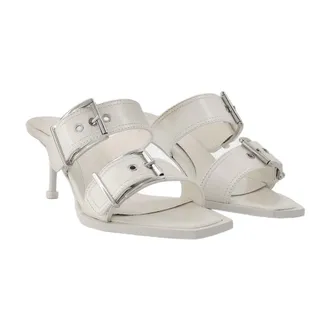 Alexander McQueen Womens Buckled Leather Mule White Heels