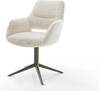 DELIFE Drehstuhl Yago-Flex mit Armlehnen Pl&uuml;sch Creme-Wei&szlig; Fu&szlig;kreuz Effektfinish Titan 360&deg; drehbar Wippfunktion Taschenfederkern, Esszimmerst&uuml;hle