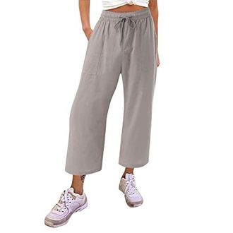 Generic Pantalon Leger Ete Femme Fluide &Eacute;t&eacute; Grande Taille Pantalon Court Ample D&eacute;contract&eacute; en Coton pour Femme De Travail Confortable avec Poches &Eacute;lastique L&eacute;