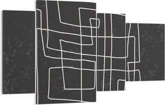 Arttor Bilder auf Leinwand Schwarzwei&szlig; Labyrinth Linie Leinwandbild 120x70cm Wandbilder Dekoration Wohnzimmer Schlafzimmer Set 4 teilige Gro&szlig; Wanddeko Bild W