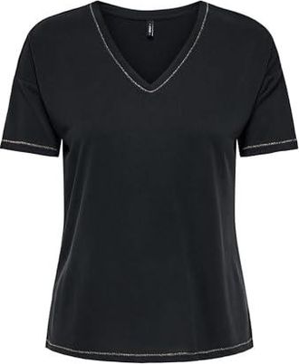 Only Neck Top JRS Onlfree Life S/S Stitch Haut &agrave; col en V, Noir, XL Femmes
