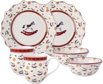 Villeroy & Boch Toys Delight Frühstücks-Set für 2 Schaukelpferd 6-teilig Bunt, Weihnachten, Geschirr Set mit Frühstückstellern, Tassen und Schüsseln, Weihnachtsgeschi