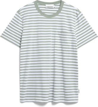 Armedangels Herren T-Shirt aus Bio-Baumwolle MAARKOS Pocket Stripes Relaxed Fit Seagreen-Broken White