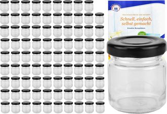 MamboCat 100er Set Rundgl&auml;ser 53 ml Deckelfarbe schwarz to 43 inkl. Diamant Gelierzauber Rezeptheft, Einmachgl&auml;ser, Einkochgl&auml;ser, Vorratsgl&auml;ser, Mini Sturzgl&auml;