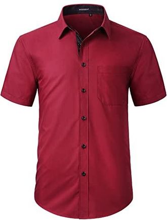 Hisdern Chemise à Manches Courtes pour Hommes Rouge décontractée dété Chemise Classique à Coupe régulière avec Poches, Rouge,2XL