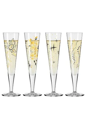Ritzenhoff Champagnerglas Goldnacht, Schwarz, Gold, Glas, 4-teilig, 205 ml, 7.2x24x7.2 cm, Fsc, Made in Germany, Essen & Trinken, Gl&auml;ser, Champagner- & Sektgl&auml;se
