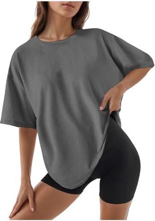 Generic T-shirts surdimensionn&eacute;s pour femmes 2025 pour femmes, hauts athl&eacute;tiques amples et mignons &agrave; col rond, coupe ample, tendance, basique, tendance, d&eacute;con