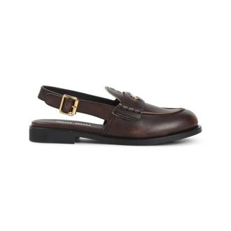 Miu Miu Lederslipper mit Fesselriemen - - Shoes - Damen - Braun - 37 1/2 EU