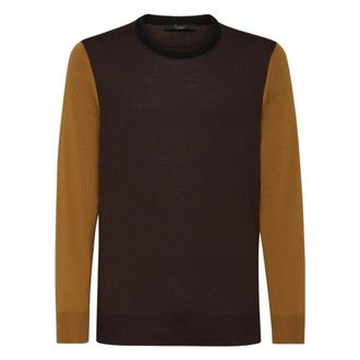 Billionaire Boys Club Merino Wollpullover Rundhals Langarm Colour Block - - Knitwear - Herren - Braun - 4XL